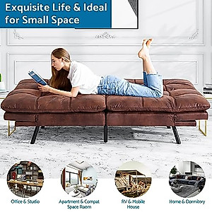 LIFERECORD Futon Sofa Bed Loveseat Sleeper Memory Foam with Adjustable Armrest&Backrest,Modern Convertible Couches for Living Room, Bedroom, Small Spaces, Brown