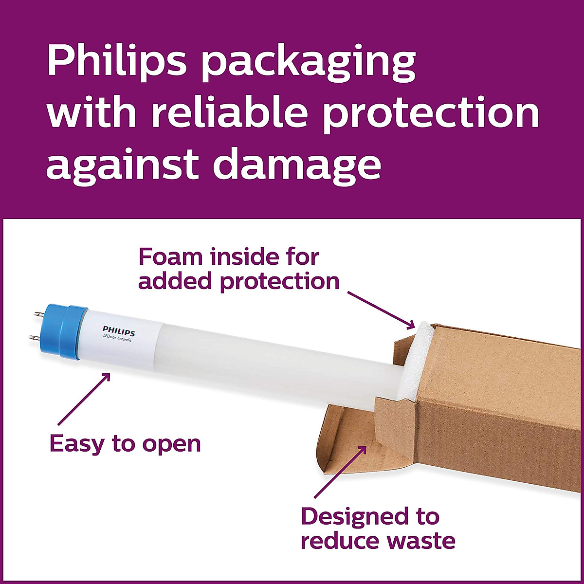 Philips LED InstantFit 4-Foot T8 Tube Light Bulb 1800-Lumen, Cool White (4000K), 16W=32W, Medium Bi-Pin G13 Base, 8-Pack