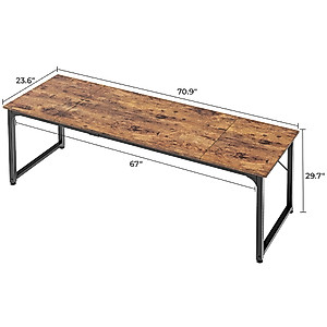 Huuger Computer Desk, 70 Inch Office Desk, Gaming Desk with Storage, Writing Desk Work Desk for Home Office, Study, Long Simple Desk, Large Legroom, Metal Frame, Rustic Brown