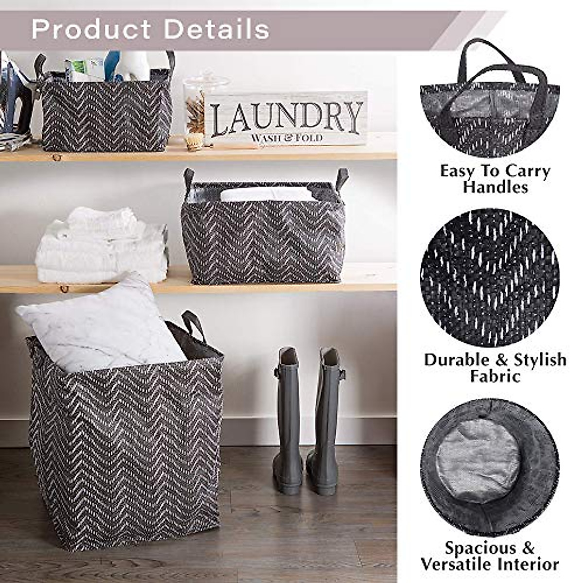 DII Collapsible Waterproof Chevron Laundry, Small Round, Stone/Cream, 2 Piece