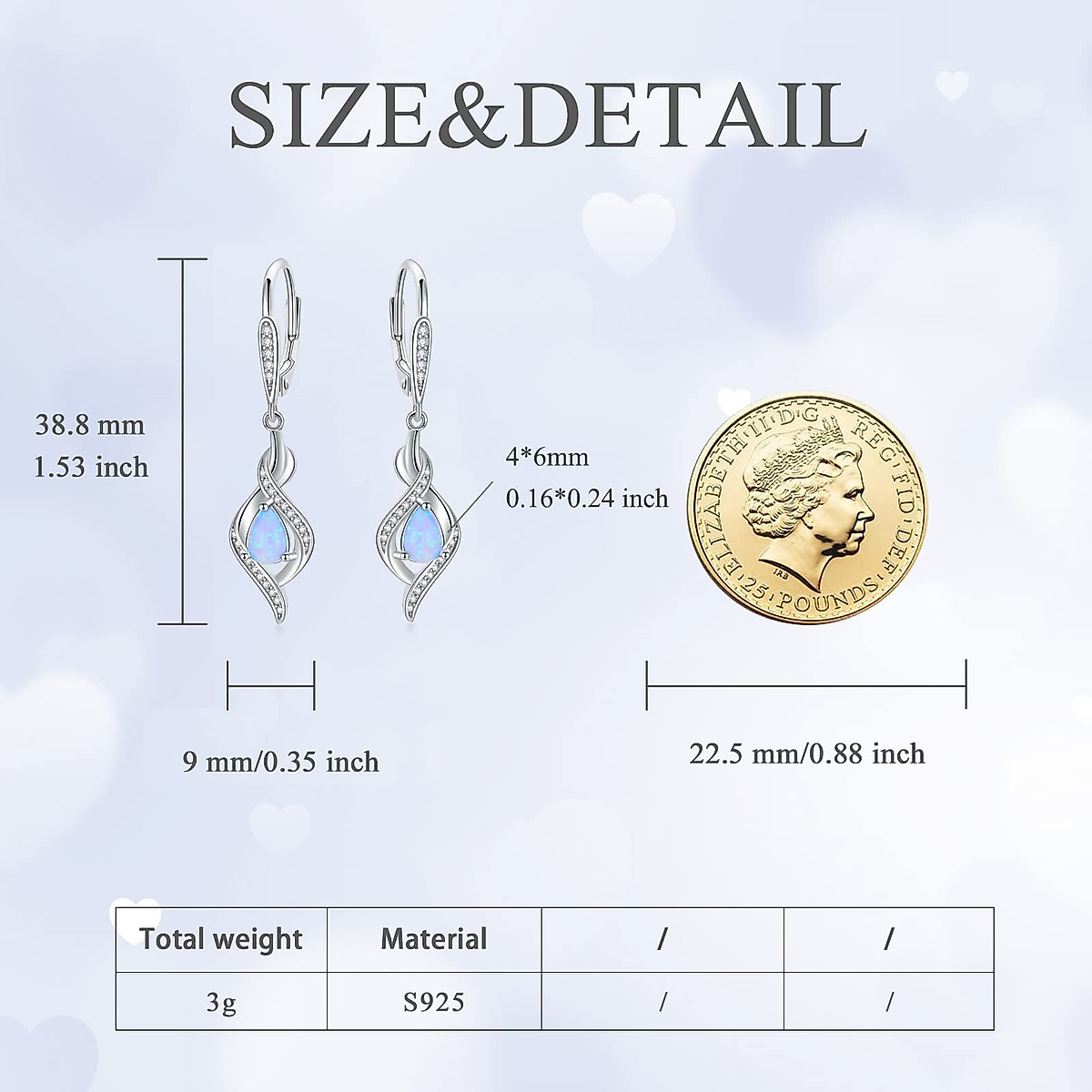 VONALA Opal Earrings 925 Sterling Silver Blue Opal October Birthstone Dangle Drop Dangly Leverback Earrings Valentine's Day Jewelry Gifts for Women