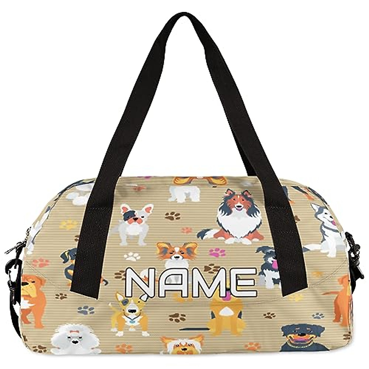 Custom Duffel Bag for Kids Dog Paw Print Stripe Personalized Sports Tote Gym Bag for Teens Boys & Girls Waterproof Weekender Carry Shoulder Travel Bag School Dance Ballet Practice Bag