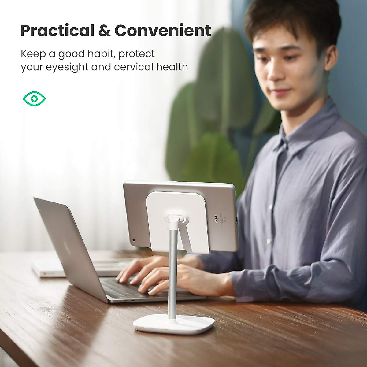 UGREEN Tablet Stand Holder Adjustable Desktop Holder Dock Riser Compatible for iPad 10.2 Inch iPad Air 10.5 iPad Mini 4 3 2 E-Book Reader Max 12.9 Inch White