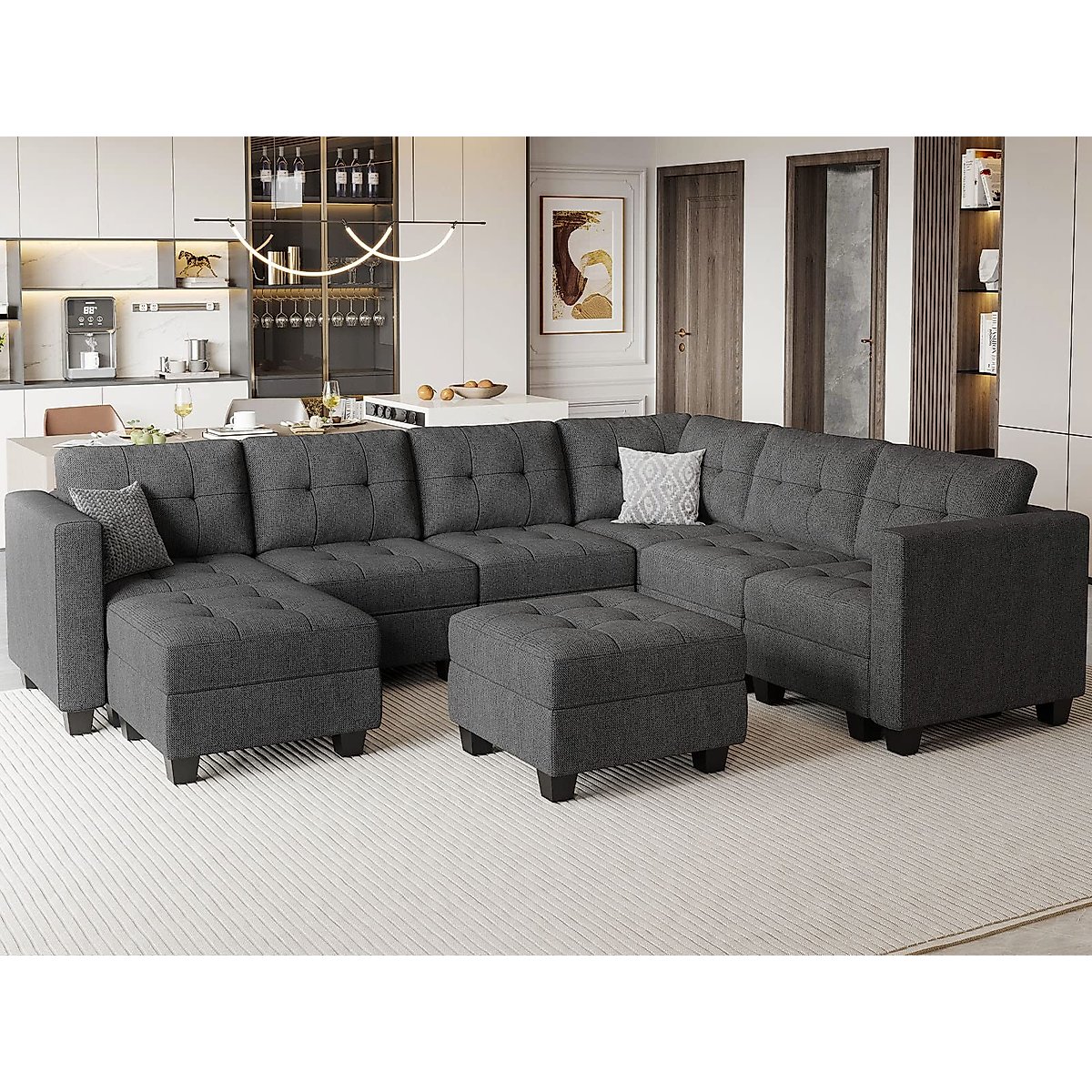 Belffin Modular Sectional Sofa Set with Ottomans Oversized U Shaped Sofa Set with Storage Seat Modular Sofa Couch with Reversible Chaises Modern Fabric Dark Grey