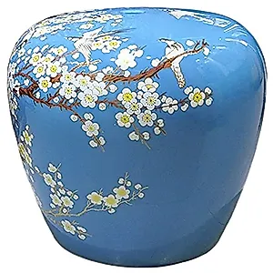 JENKEM Decorative Ceramic Garden Stool, Glazed Hand-Painted Floral Changing Stool, Suitable for Living Room, Balcony, Garden, Etc. (Color : Pure Blue)