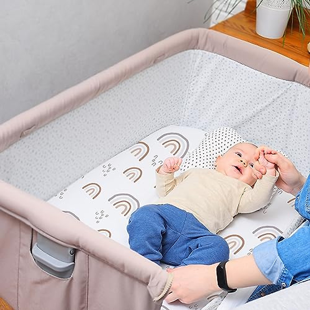 Gllquen Baby Bassinet Crib Sheets Set, Breathable Cozy Fitted Mattress Sheet, Elastic Travel Crib Fashionable Floral Pattern, Standard Cradle Safe Sheets for Baby Boy Girls 32"X16" (Rainbow)