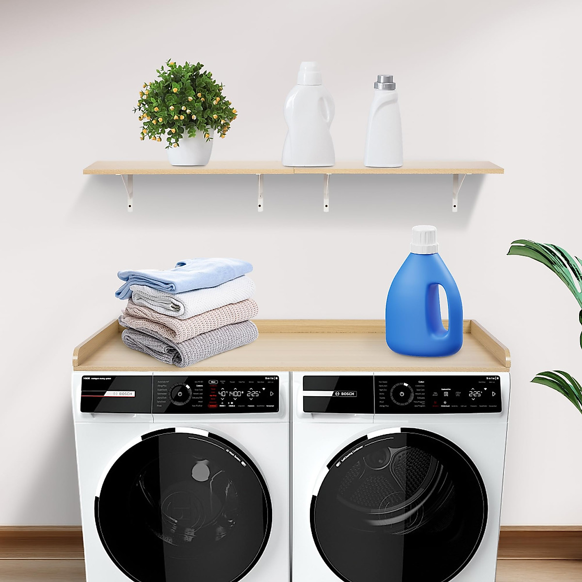 Gtouse Washer Dryer Countertop and Shelves, 54x27.5inch, Laundry Countertop Over Washer and Dryer, Wood Cover for Washer and Dryer Top with Edge Rails, Dryer Countertop