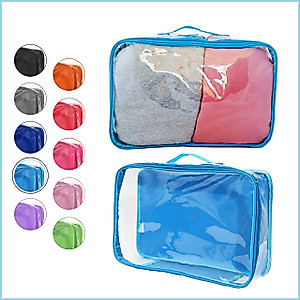 Large Clear Travel Packing Cube/See-Through PVC Organizer for Suitcase/Multipurpose Pouch w/Handle/Dress Shirts, Pants, Cashmere, Sweaters & Seasonal Linen Storage Protection (Turquoise)