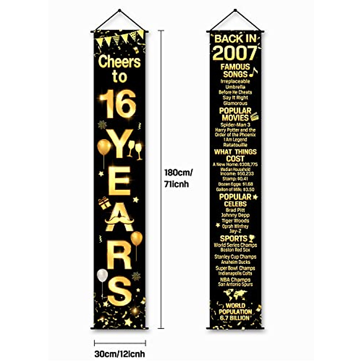 2 Pieces 16th Birthday Party Decorations Cheers to Years Banner Party Decorations Welcome Porch Sign for Years Birthday Supplies (16th-2007)