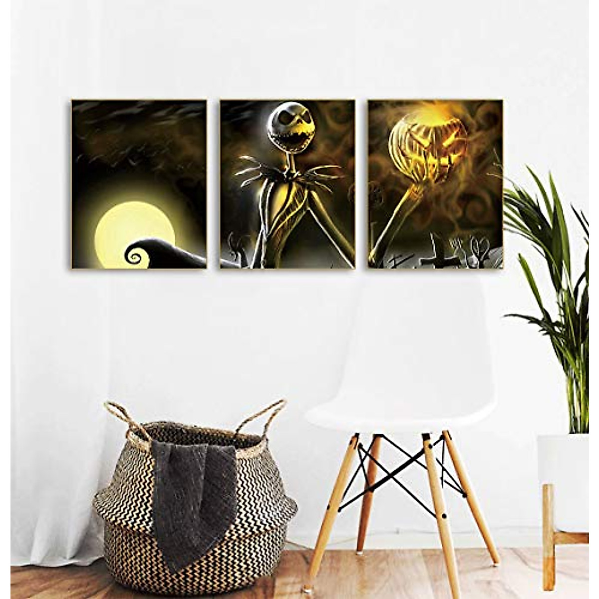Halloween Day of The Dead Skull Dead Abstract Art Painting Set of 3 ( 8”X10”Canvas Picture) Home Living Room Decor Pumpkin Halloween Decor Poster Wall Art Pictures Painting Room Home Decor Gift