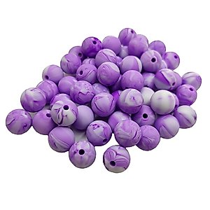 50pcs Marble Purple Color Silicone Round Beads Sensory 15mm Silicone Pearl Bead Bulk Mom Necklace DIY Jewelry Making Decoration