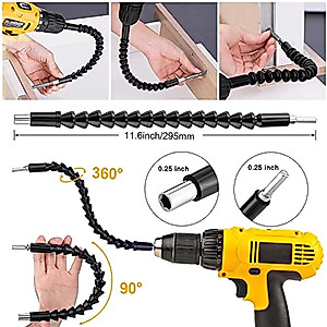Flexible Drill Bit Extension Set, 105° Right Angle Drill Attachment, 1/4 3/8 1/2In Hex Shank Impact Driver Socket Adapter Rotatable Socket, Bendable Drill Bit Extension Screwdriver Bit