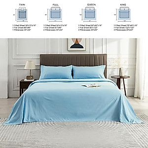 WODFAMY Microfiber Easy Fit Twin Size Bed Sheet Set Extra Soft Deep Pockets Luxury Hotel 3 Piece Set Light Blue Bed Sheets Twin Sheets