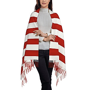 MIGAIUOI Women's Scarf Wraps White and Red Cashmere Feel Scarves With Tassel for Ladies Cold Weather Scarfs Gift