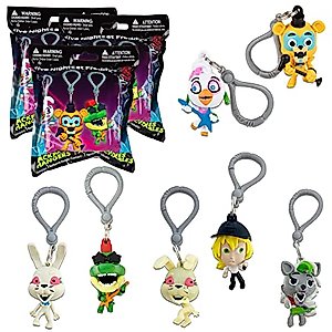 SCS Direct Five Nights at Freddy's Security Breach Mystery Blind Bag Keychain Figures, 3 Pack - Receive 3 of 7 Assorted Collectible 2" Toy Clip-on Key Chain Hanger Accessories - Gift for Kids & Teens