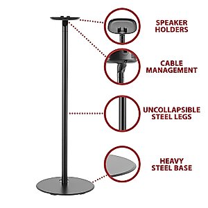 Eximus Fixed Height Speaker Floor Stand for Sonos One and Sonos One SL and Sonos Play:1 - Cable Management Built In - Easy Assembly - Gloss Black Finish