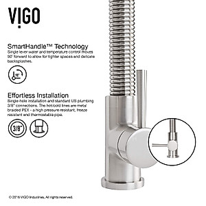 VIGO VG02001STK2 19" H Edison Single-Handle with Pull-Down Sprayer Kitchen Faucet with Soap Dispenser in Stainless Steel