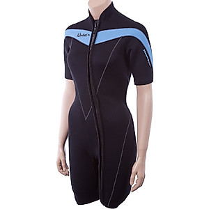 Henderson Thermoprene 3mm Womens Front Zip Wetsuit 8 Tall Black/Sky Blue