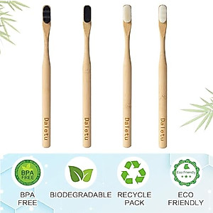 Daletu Bamboo Toothbrush, Biodegradable Toothbrushes Extra Soft Bristles, 20000 Soft Natural Bristle Toothbrush, Eco Friendly Toothbrushes for Sensitive Teeth Gum Recession - 4 Pack