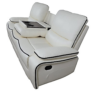 GEBADOL Living Room Furniture, Leather Recliner Sofa, Manual Reclining Sofa with Cup Holder for House/Bedroom/Office/Apartment, White/1 Piece