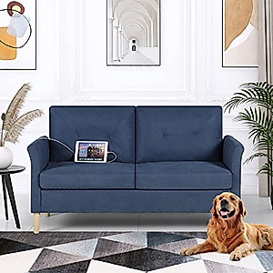 AILEEKISS 58" Fabric Loveseat Sofa with 2 USB Charging Ports Love Seat Sofas Couches for Living Room, Bedroom, Office, Small Spaces, Easy Assembly (Navy(2-Seat))