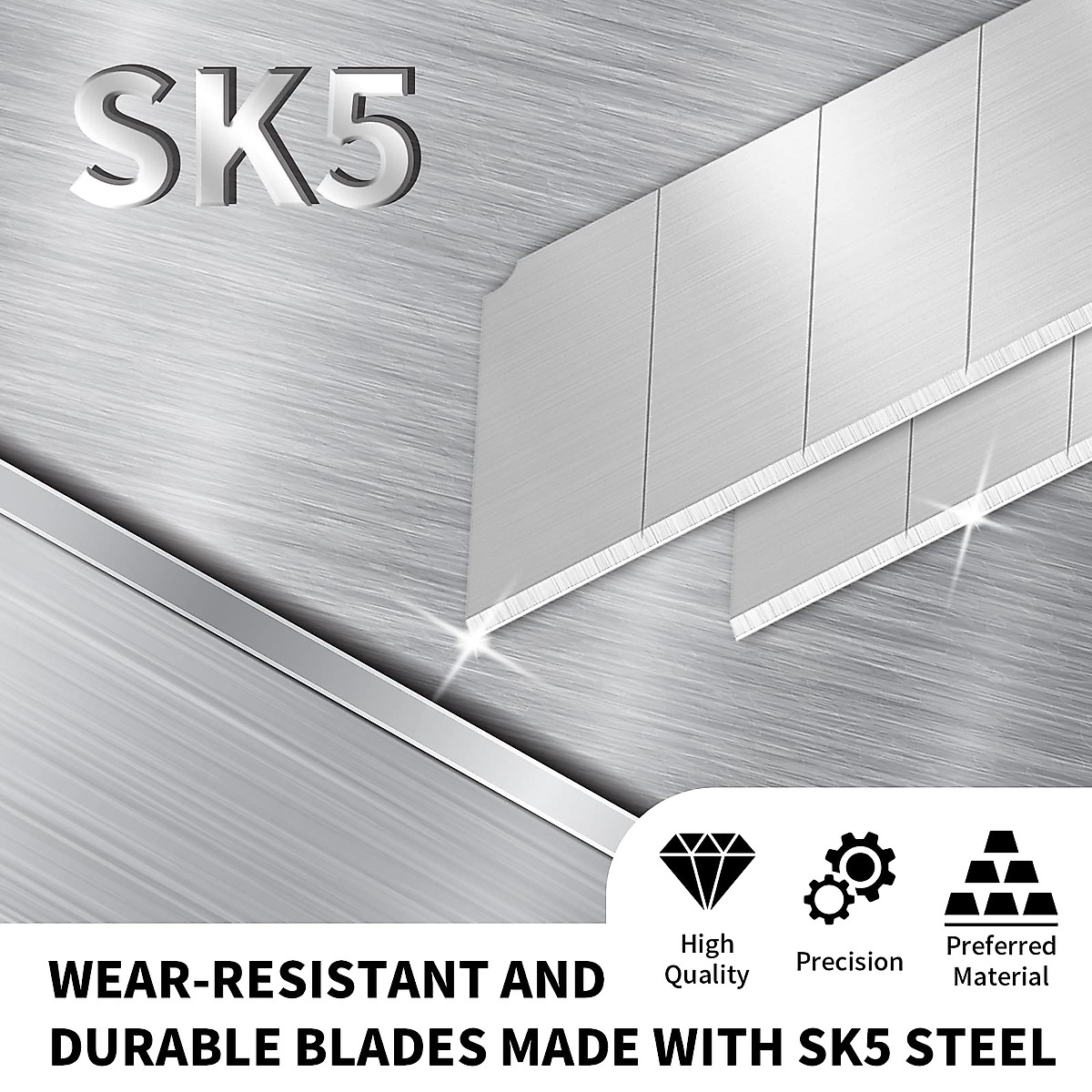 100-Pack 25MM Utility Knife Blades, Snap off Knife Blades for Retractable Box Cutters and Knife, SK5 Blades in Bulk Pack. 10pc ×10