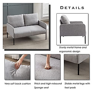 chairus Linen Loveseat Sofa Couch Modern 47.5-inch Width 2 Seater Love Seats Chair Comfy Upholstered Accent Chair for Living Room/Bedroom/Office, Grey
