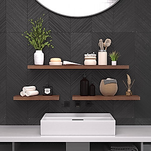 SAUMONIERES Floating Shelves Wall Shelf Solid Wood for Bathroom Bedroom Kitchen Wall Storage Set of 3, Walnut Wall Shelves