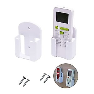 QJFCare 2 Pcs Wall Mounted Remote Control Holder Rack, Air Condition TV Remote Storage Box Organizer, Wall-Mounted Organizer Self Adhesive Media Storage Box Case for Air Conditioner Controller - White