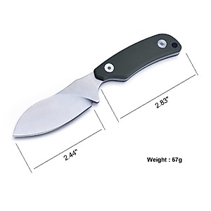 JPCRMOV Hunting knife Survival EDC for Men, 5.87" Compact Fixed Blade Knife Full Tang with kydex sheath Vertical/Horizontal, Camping Neck Knife, 440C Steel, G10 Handle Green