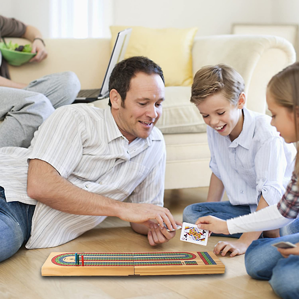 GSE Wooden Folding 3-Track Color Coded Travel Cribbage Board with 6 Plastic Pegs, Wooden Travel Portable Cribbage Board Game Set