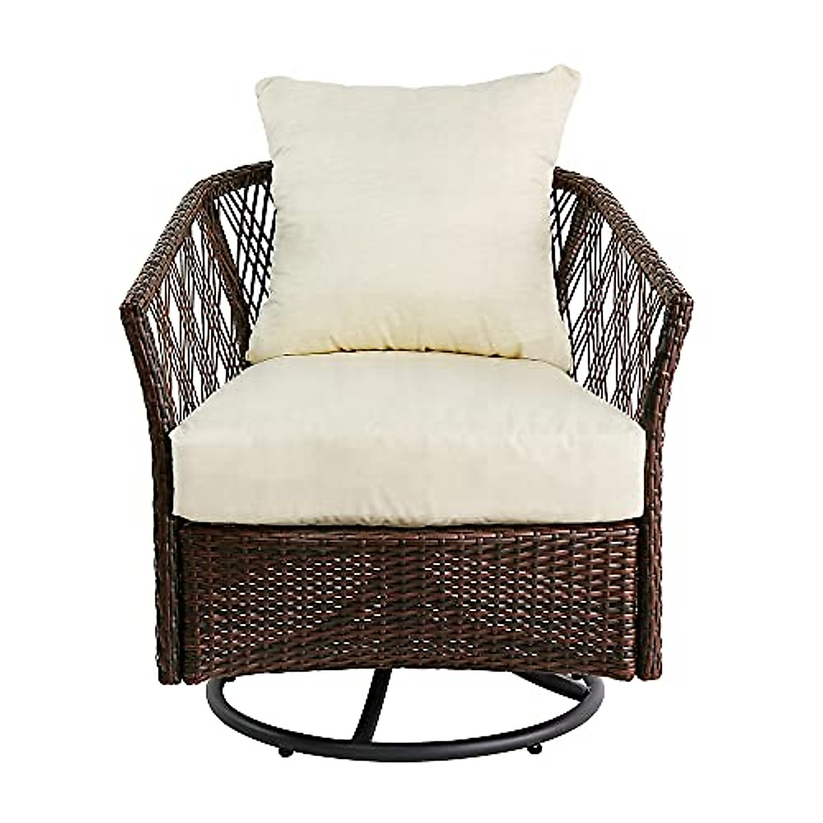 Amazon Brand - Ravenna Home 3-Piece Conversation Bistro Set With Cushioned Swivel Chairs and Table, Weather-Resistant PE Rattan Wicker, Brown