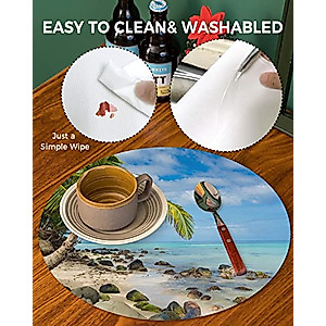 Placemats Set of 5,Palm Tree Beach Sea Cloud Blue Sky Island Reef Stone Indoor Outdoor PVC Weave Place Mats Wipeable Dining Table Placemats Heat Insulation Table Mats