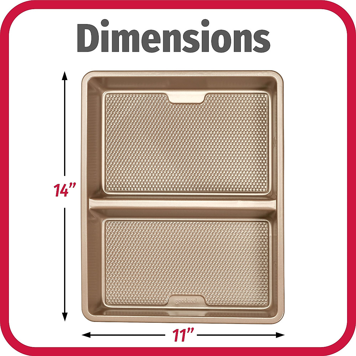 GoodCook 11” x 14” Nonstick Divided Oblong Pan – 2-in-1 Textured Cooking Pan, Baking Dish, Scratch-Resistant Carbon Steel Oven Pan for Meal Prepping & Sheet Pan Dinners