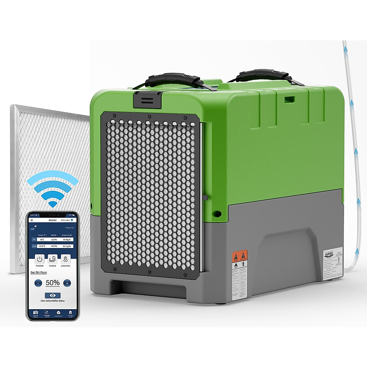 ALORAIR Smart WiFi LGR Dehumidifier with Hose, Commercial Dehumidifier with Pump, 5 Years Limited Warranty, cETL Listed, up to 180 PPD (Saturation), 85 PPD at AHAM, Flood Repair, Green
