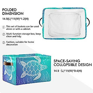 Storage Basket Ocean Animal Sea Turtle Storage Bin with Handle Foldable Rectangle Fabric Organizer Basket for Home Bedroom Nursery Closet, 1 Pack