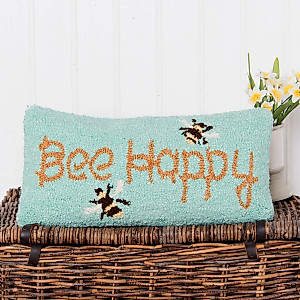 C&F Home Bee Happy Bumble Bee Green Yellow Garden Summer Decor Decoration Handmade Hooked Handmade Small Petite Accent Throw Pillow 10" x 20" Yellow