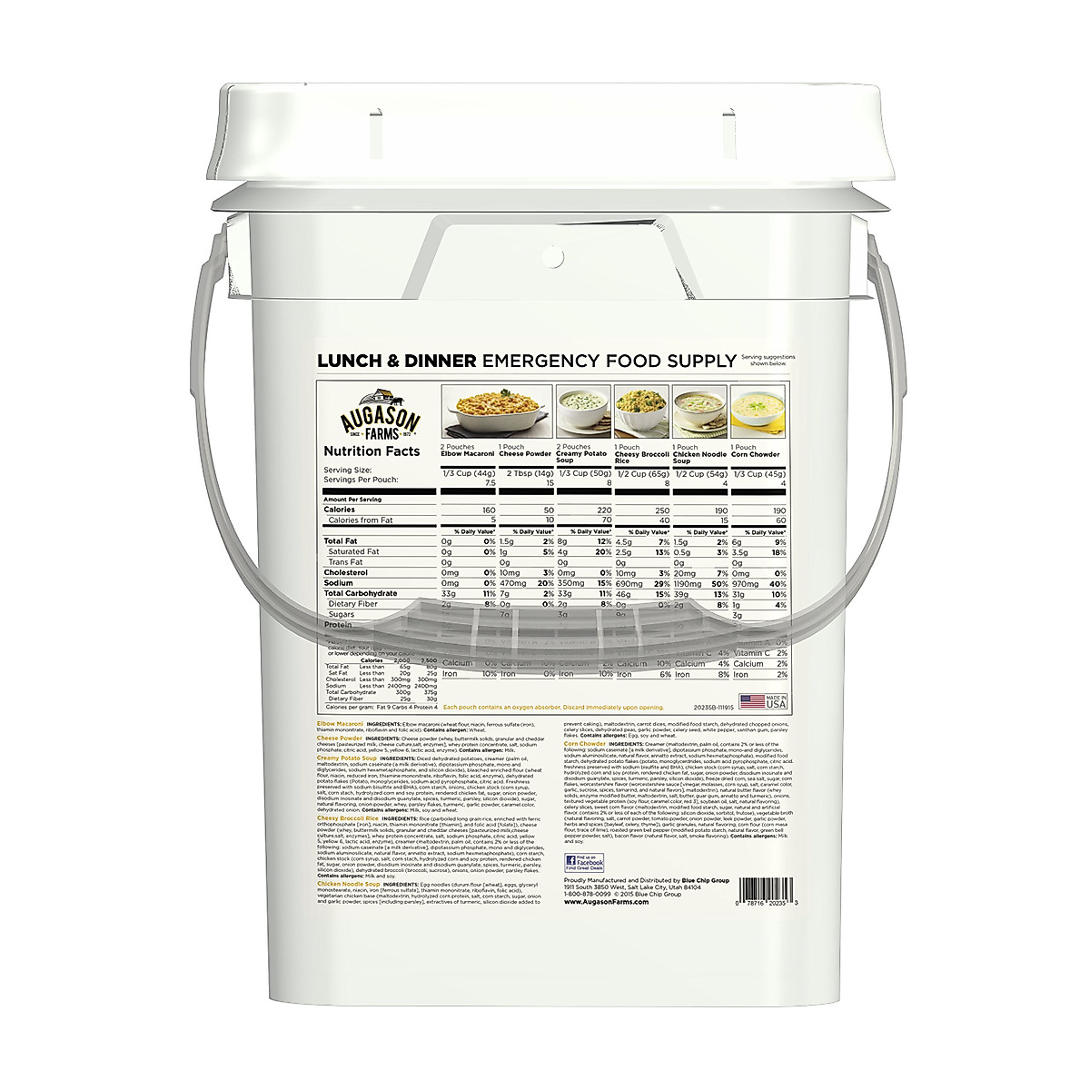 Augason Farms Lunch and Dinner Variety Pail Emergency Food Supply 4-Gallon Pail