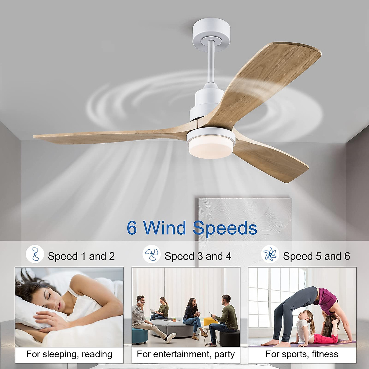 BOJUE 52 Inch Ceiling Fans with Light Remote Control,Indoor Outdoor Ceiling Fan for Patio Living Room,Bedroom,Office,Summer House,Etc