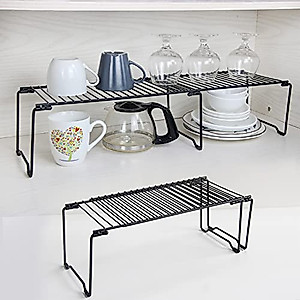VANLAMNI Expandable Kitchen Counter and Cabinet Storage Shelf, Steel Rack Organizer for Kitchen, Cabinet, Bathroom,Black,2 Pack