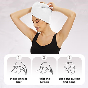 SimpleField Microfiber Hair Towel Wrap for Women - White - 350 gsm - Absorbent & Gentle Quick Drying - Reduce Frizz and Hair Damage