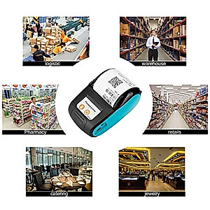 Tangxi Thermal Printer, PT - 210 Wireless Portable Receipt Printer DC 9V / 2A Bluetooth Thermal Bill Printer 203DPI Interface Power Jack Mini USB Support Bluetooth 4.0, Android, iOS and Windows(Blue)