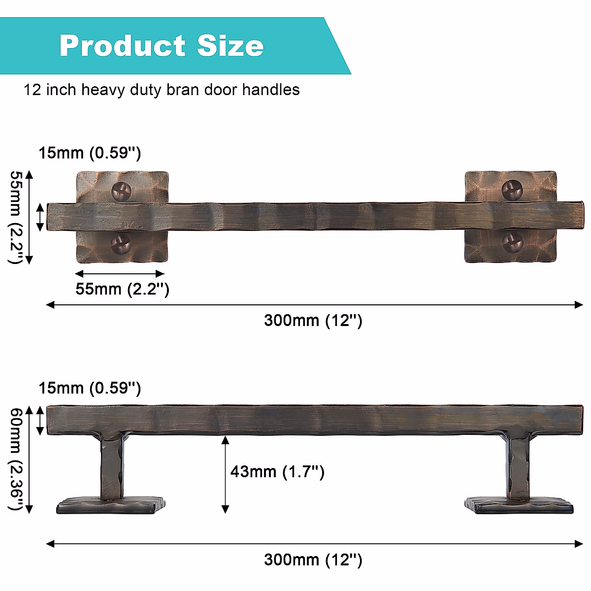Eumtenr 12" Barn Door Handles for Sliding Door, Heavy Duty Large Rustic Design Barn Door Pull, for DIY Sliding Barn Door, Gate, Shed, Garage | Square Solid Metal Material, Oil Rubbed Bronze