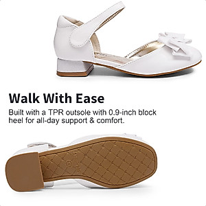 DREAM PAIRS Girls Dress Shoes Closed Toe Low Heels Ankle Strap Bow Ballet Wedding Party Sandals Princess Flower Shoes SDFL2314K White Size 2 Little Kid