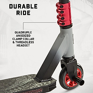 Mongoose Rise 100 Pro Freestyle Stunt/Trick Scooter, Lightweight Alloy Deck & Heavy-Duty Frame Up to 220 lbs., T-Bar Handlebar w/ Bike-Style Grip, High Impact 100mm Wheels, Black/Red