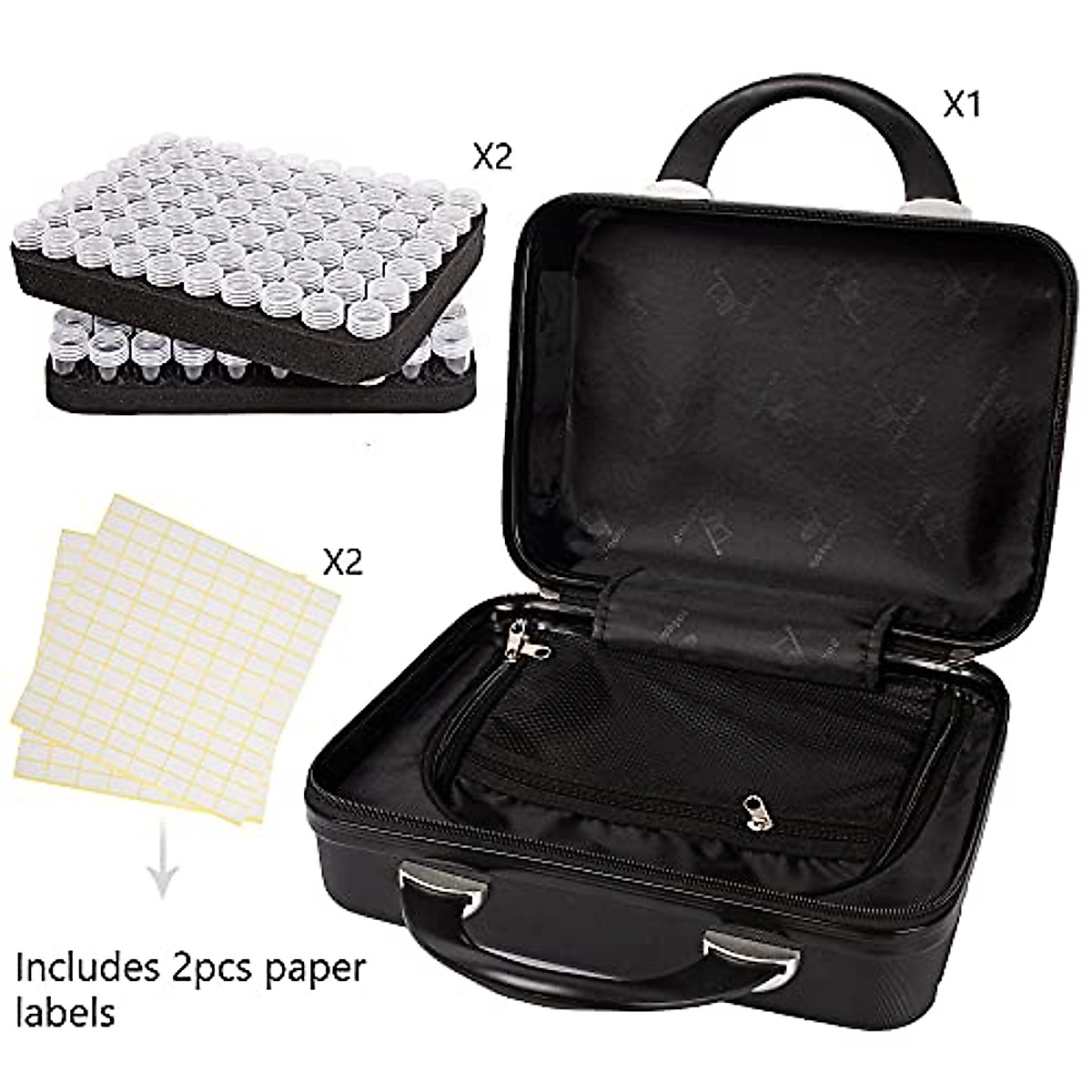 N&T NIETING Diamond Painting Storage Containers, 140 Slots Diamond Painting Accessories Kit, Portable Bead Storage Box, Label Stickers for DIY Art Crafts, Black