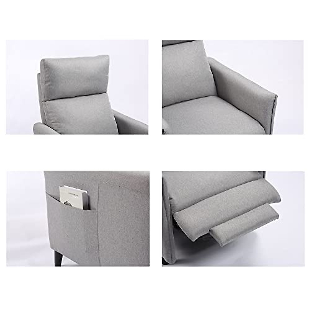 olimix Push-Back Recliner Living Room Chair Recliner Chair Fabric Small Recliner Single Sofa Home Theater Chairs Reclining Chair Padded Seat Backrest for Adults, Recliner Sofa 19.7” Seat Width (Grey)