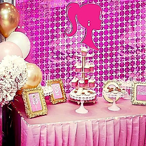 4 Packs Pink Disco Foil Curtain, Glitter Hot Pink Metallic Backdrop for Barbie Party, Birthday, Wedding, Baby Shower, Bachelorette Party Decorations Supplies