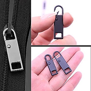 Urmspst Zipper Pull Replacement (Upgraded), 12 Pcs Detachable Zipper Pull Tabs for Luggage Clothing Jackets Backpacks Boots Purse Coat(2Size, 2 Color Black, Silver)