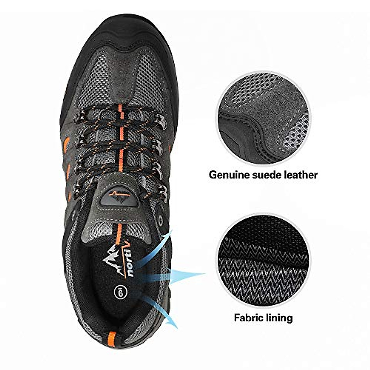 NORTIV 8 Mens Waterproof Hiking Shoes Leather Low-Top Hiking Shoes for Outdoor Trailing, Trekking, Camping, Walking,Black/Dark/Grey/Orange - 10 (Quest-1)